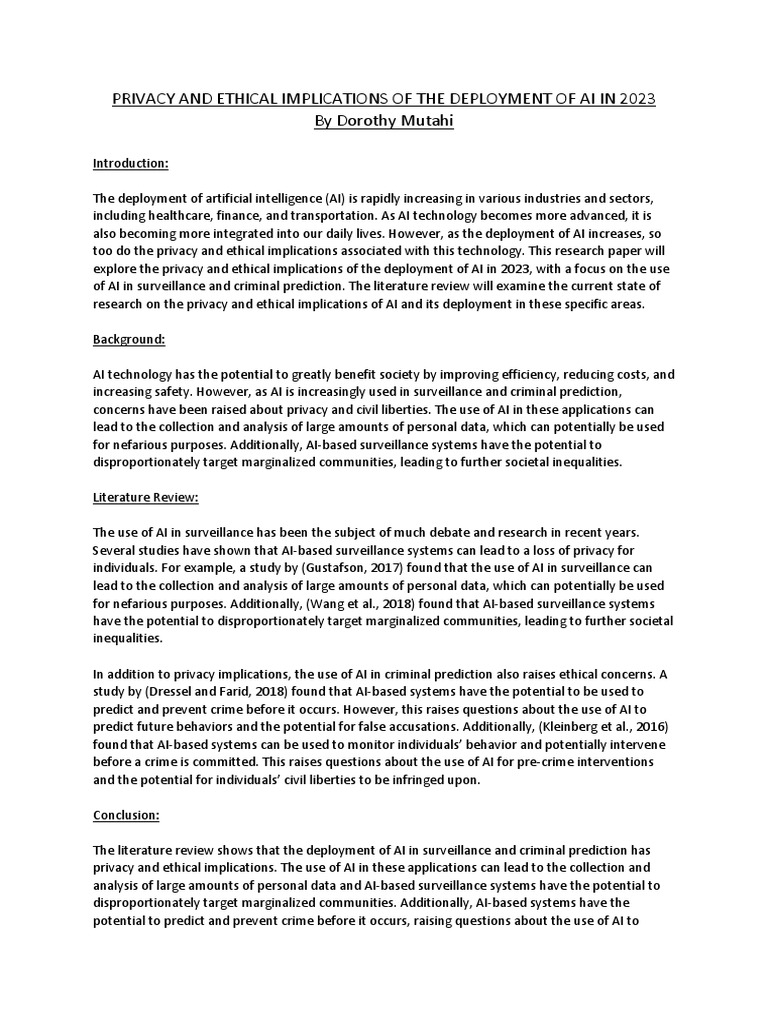 Privacy and Ethical Implications of The Deployment of Ai in 2023 | PDF | Artificial Intelligence ...