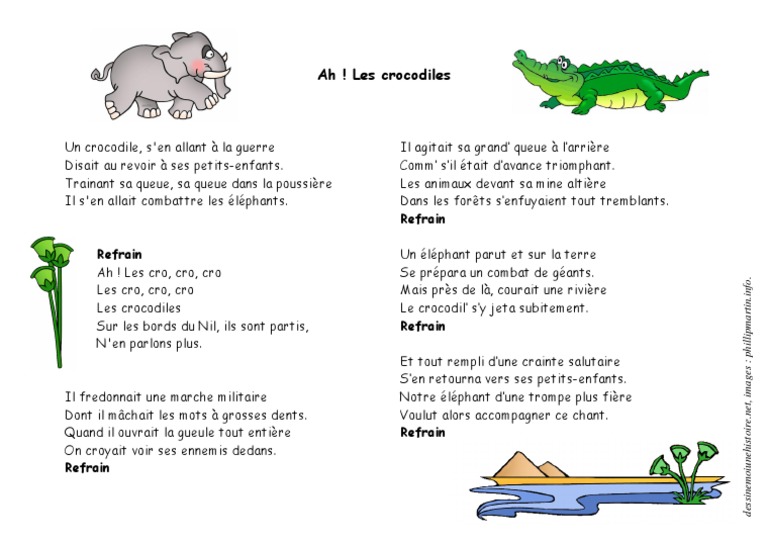 Comptine Ah Les Crocodiles Illustree A Imprimer | PDF