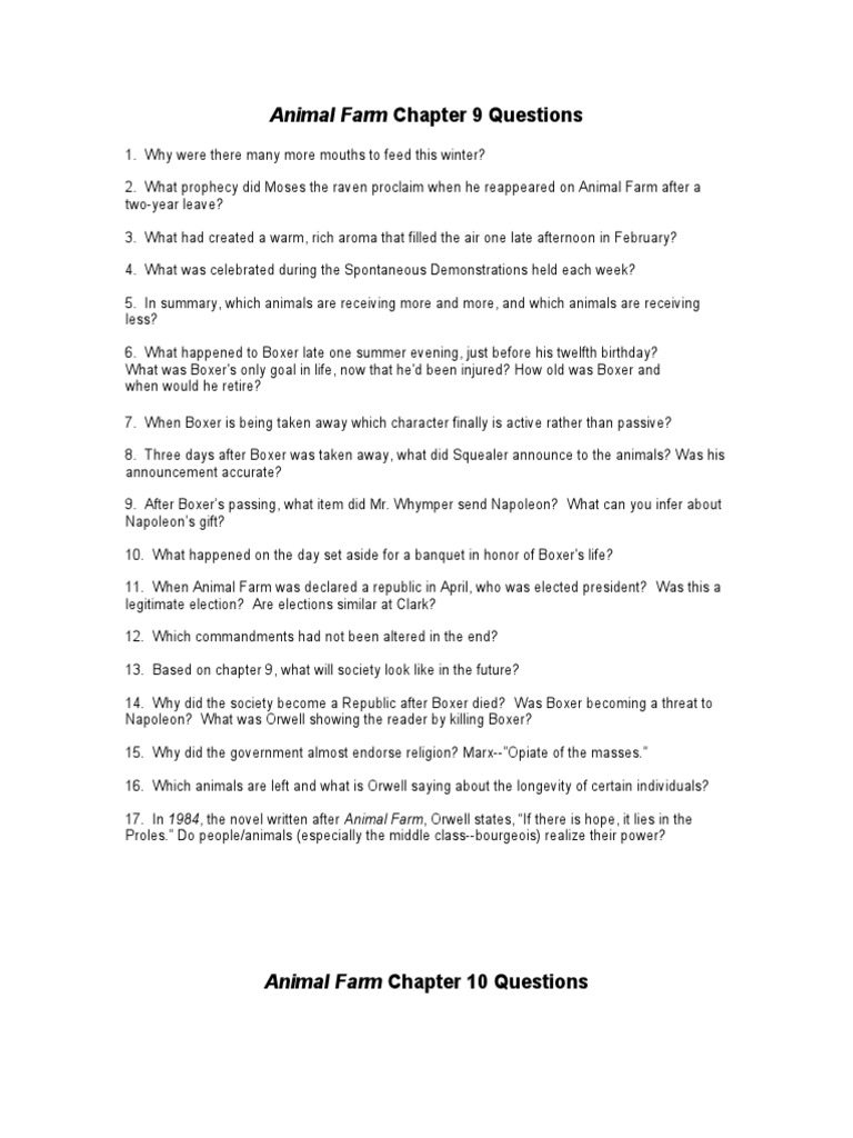 Animal Farm Chapter 9 and 10 Questions | PDF | Young Adult