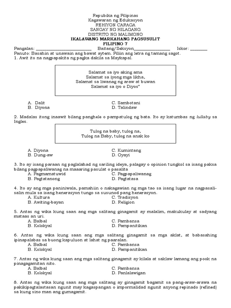 TQ Filipino 72nd Quarter | PDF
