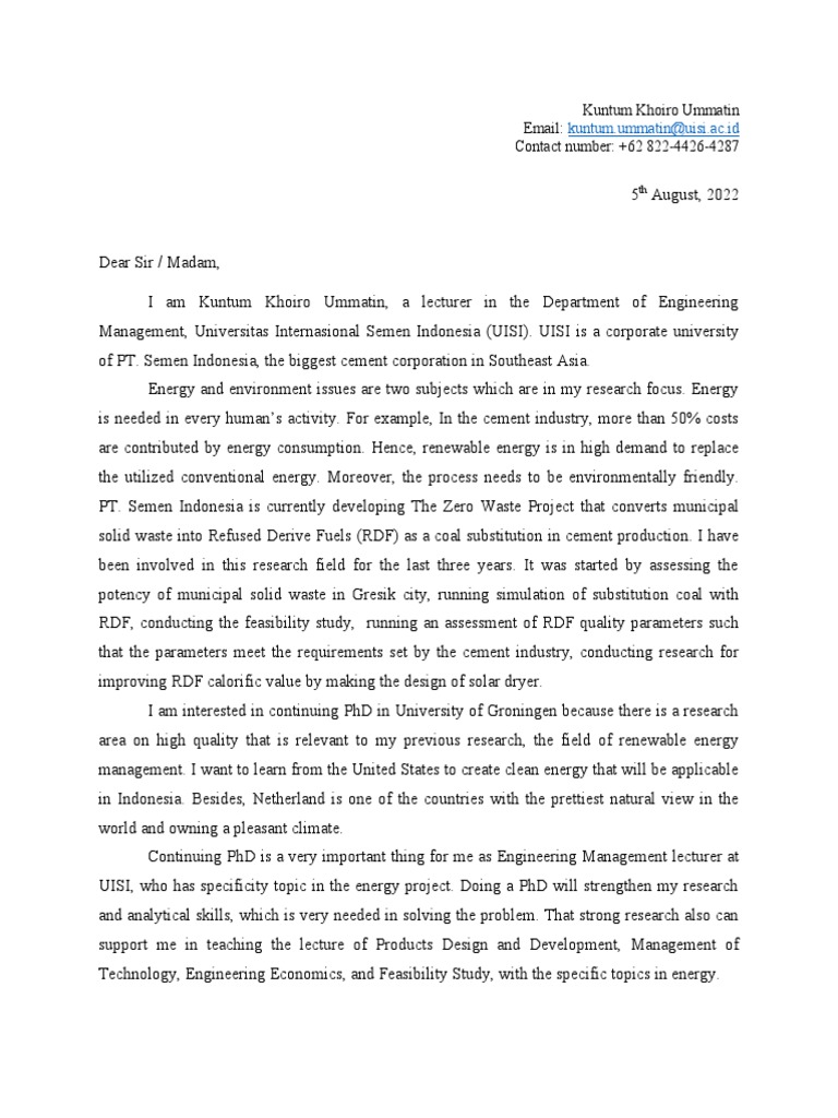 Motivation Letter Talent Scouting | PDF | Renewable Energy | Waste