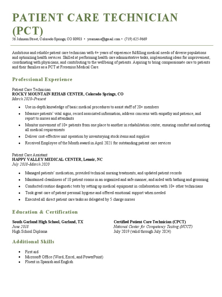 Patient Care Technician Resume Guide | PDF | Résumé | Health Care