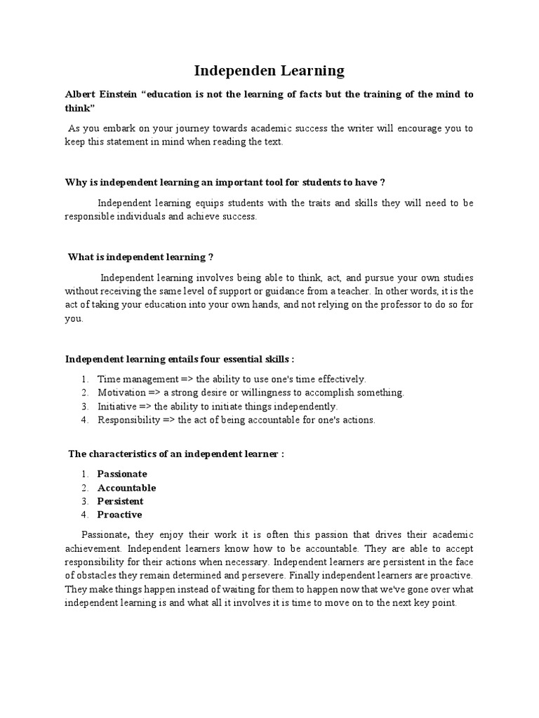 Independent Learning | PDF | Learning | Motivation