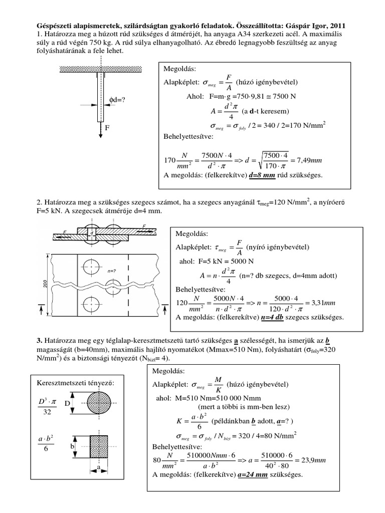 Szilardsagtan Gyakorlo Feladatok | PDF