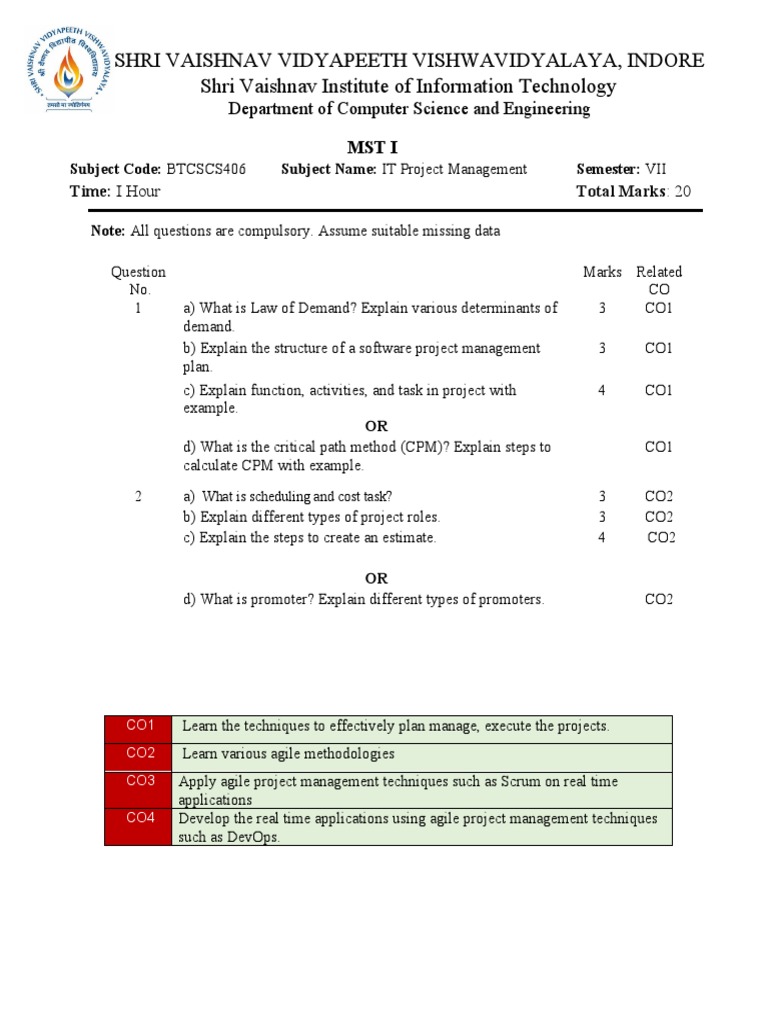 IT Project Management MST - 1 | PDF