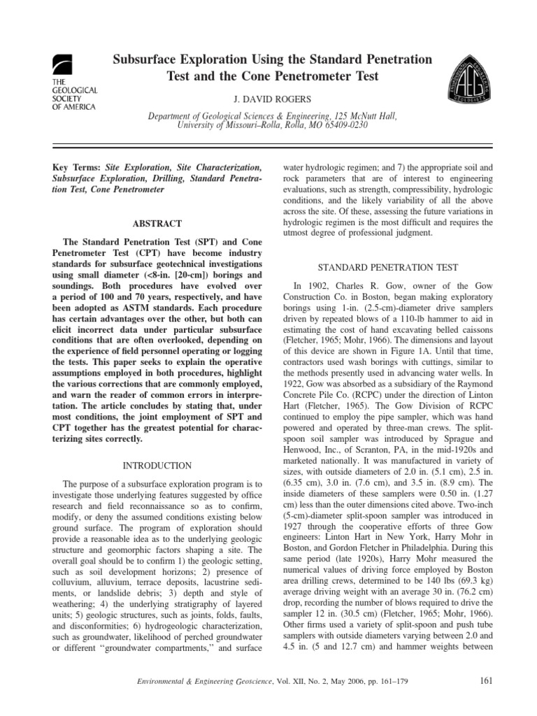 Subsurface Exploration: SPT & CPT Methods | PDF | Earth Sciences ...