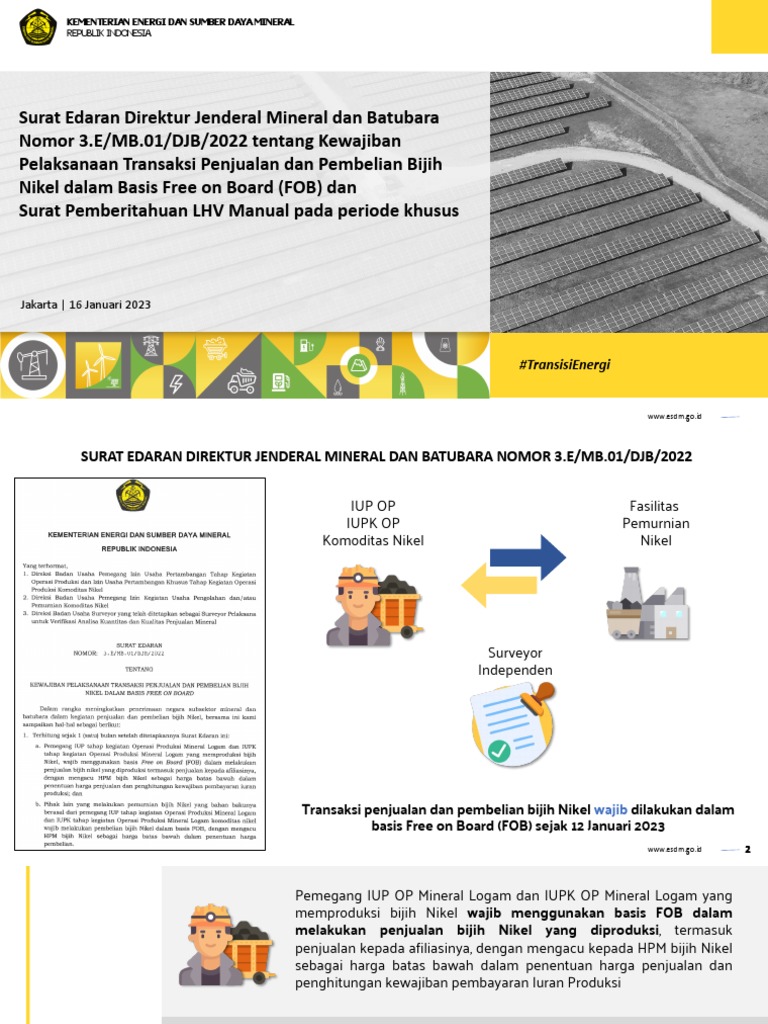 Sosialisasi APNI SE Dirjen 9 2023 - FOB Nikel Dan LHV Manual-R1 | PDF
