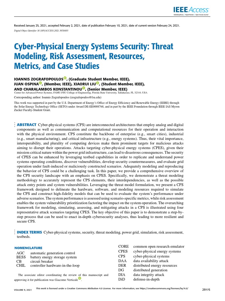 Cyber-Physical Energy Systems Security Threat Modeling Risk Assessment Resources Metrics and ...