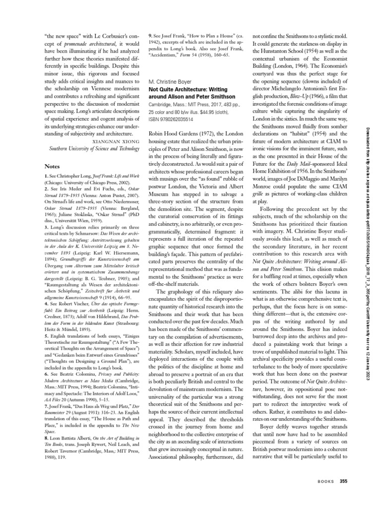 M. Christine Boyer Not Quite Architecture - Review | PDF | Postmodernism | Modernism