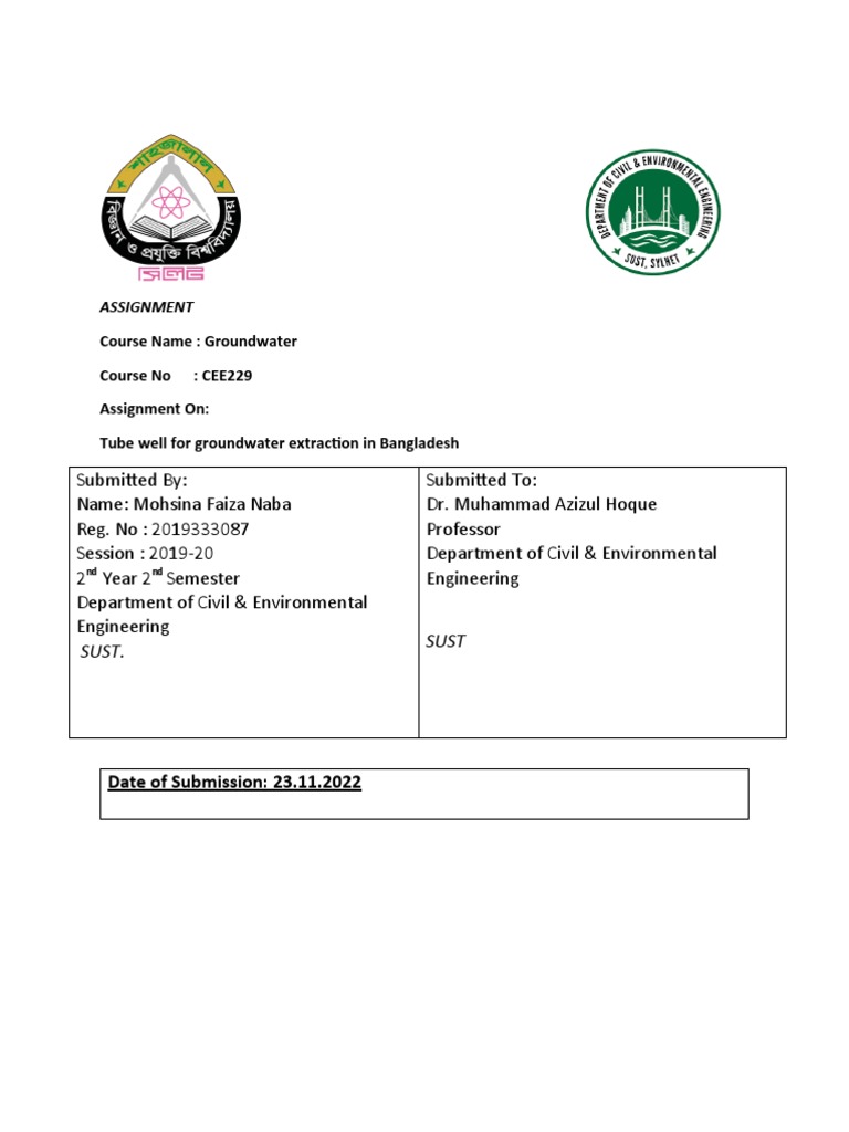 Groundwater Assignment | PDF | Groundwater | Aquifer
