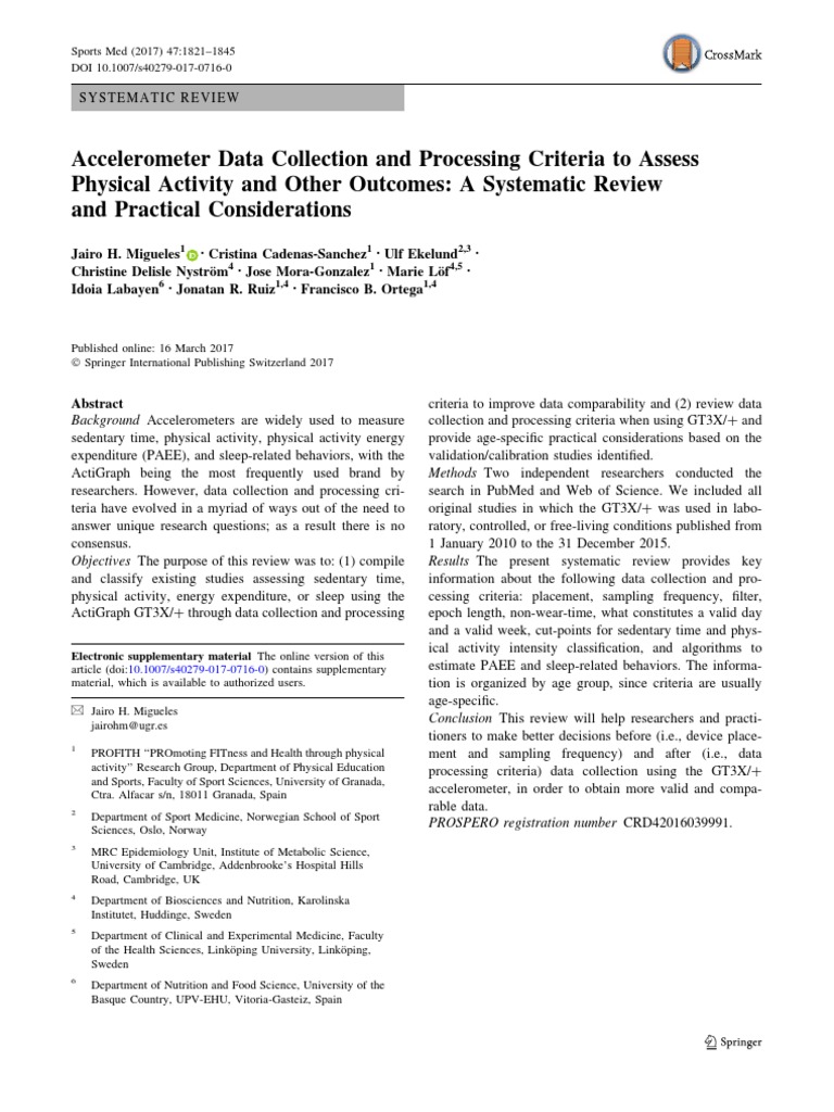 Accelerometer Data Collection and Processing Criteria To Assess | PDF | Receiver Operating ...
