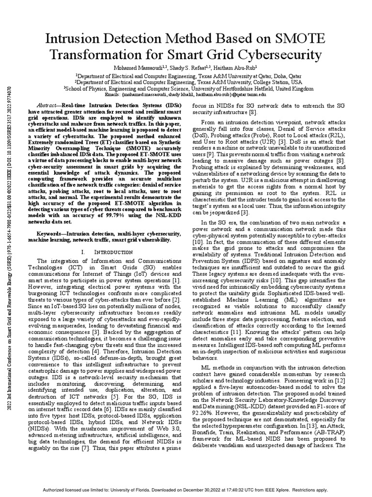 Intrusion Detection Method Based On SMOTE Transformation For Smart Grid ...