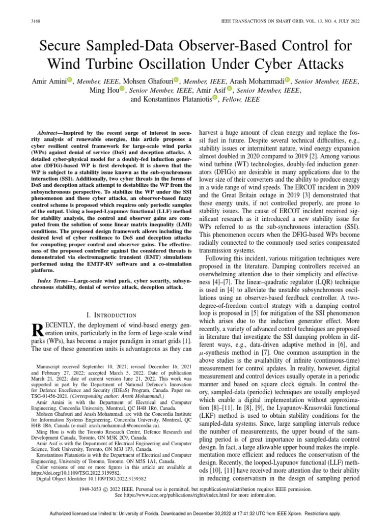 Secure Sampled Data Observer Based Control For Wind Turbine Oscillation Under Cyber Attacks 