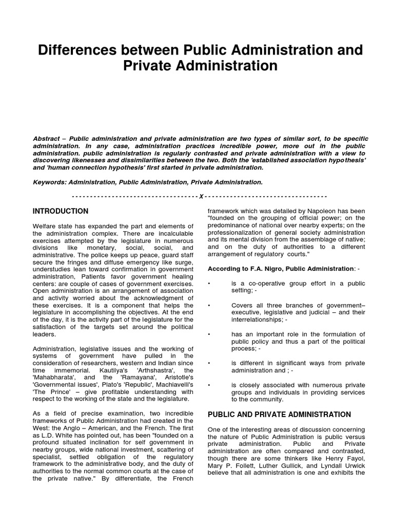 Difference Between Private and Public Administration | PDF | Public Administration | Monopoly