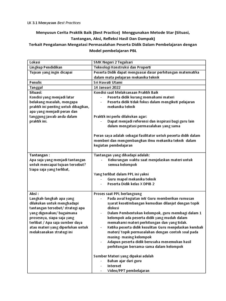 Menyusun Best Practices - Sri Hawati | PDF