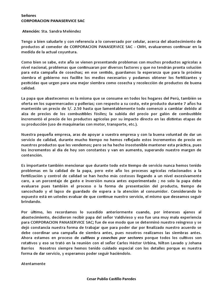 Carta A Sandra Melendez | Descargar gratis PDF | Oferta (economía) | Economias