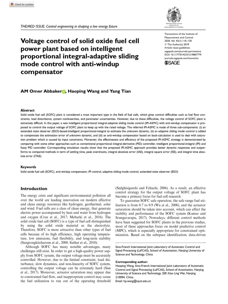 0142331219867779 | PDF | Solid Oxide Fuel Cell | Control Theory