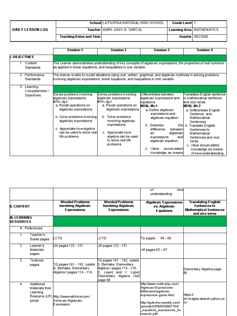 Grade 7 DLL 2nd Quarter WEEK 7 | Download Free PDF | Equations | Numbers Grade 7 DLL 2nd Quarter WEEK 7 | Download Free PDF | Equations | Numbers