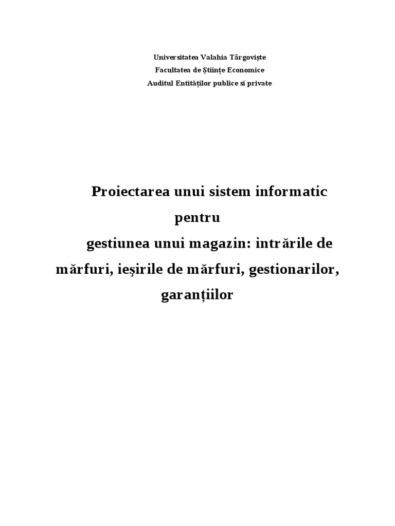 Proiectarea Unui Sistem Informatic in Microsoft Access PDF Free | PDF