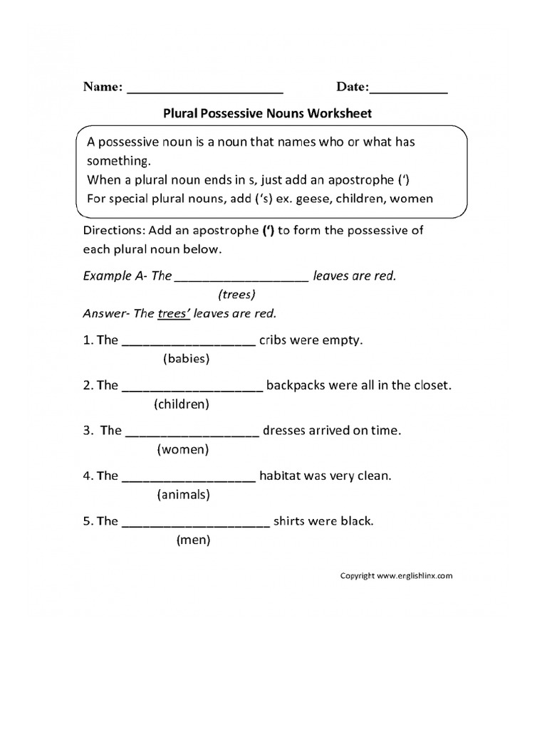Plural Possessive Nouns Worksheets | PDF