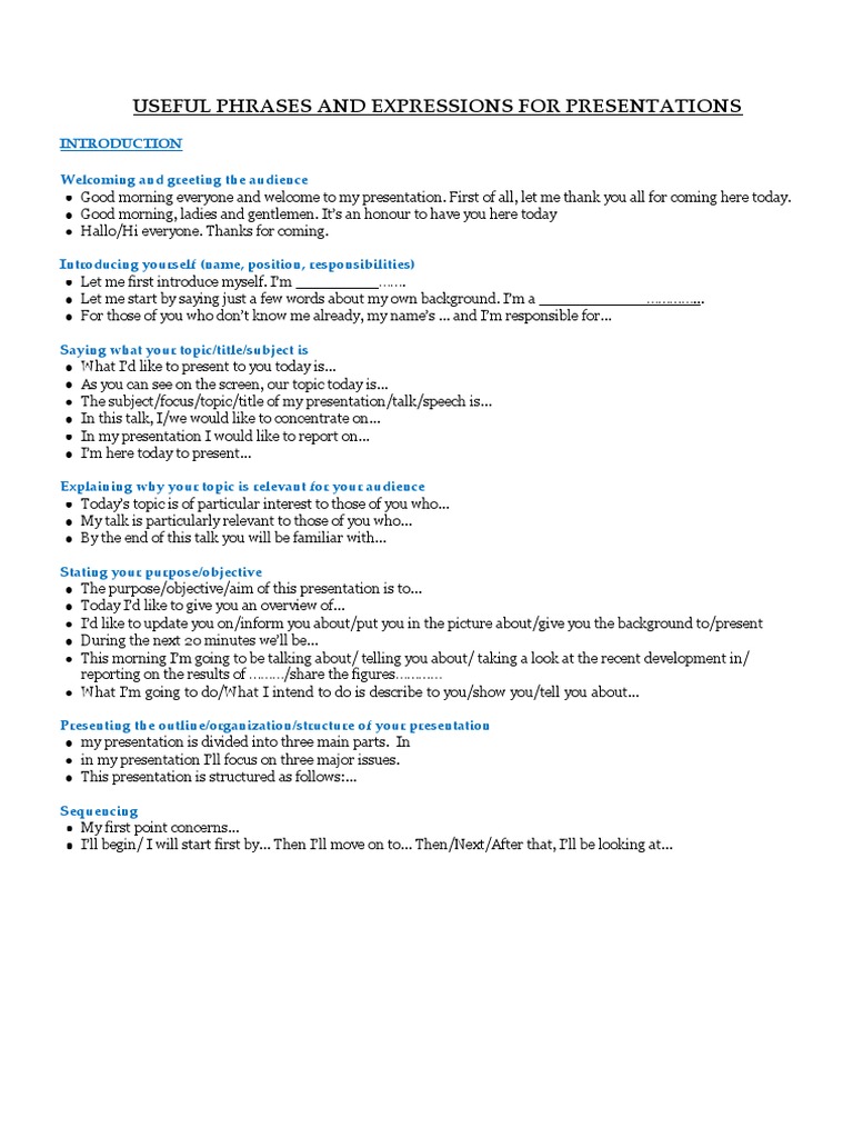Useful Phrases And Strategies For Presentations Pdf Question