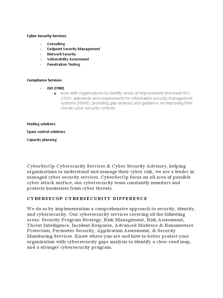Cyber Security Services Pdf Security Computer Security