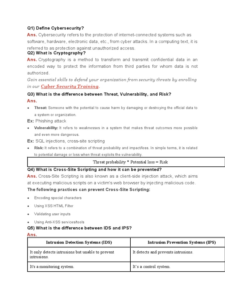 Cybersecurity Q&A: Key Concepts Explained | PDF | Transmission Control Protocol | Osi Model
