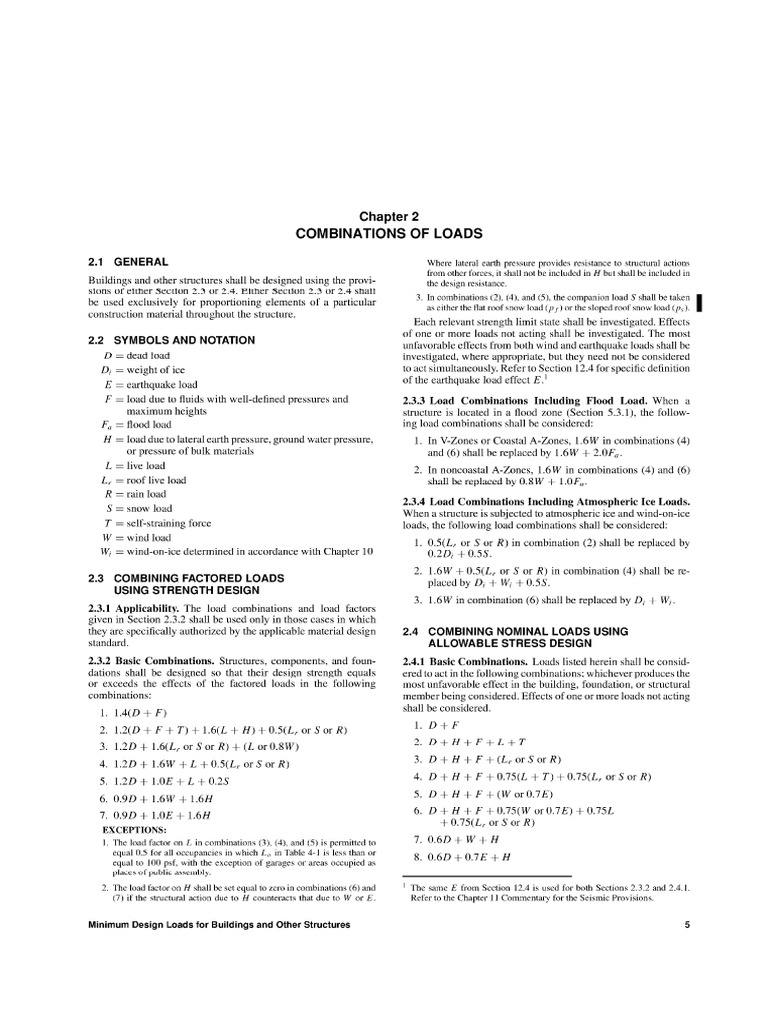 Asce Capitulo 2 Combinacion de Acciones | PDF