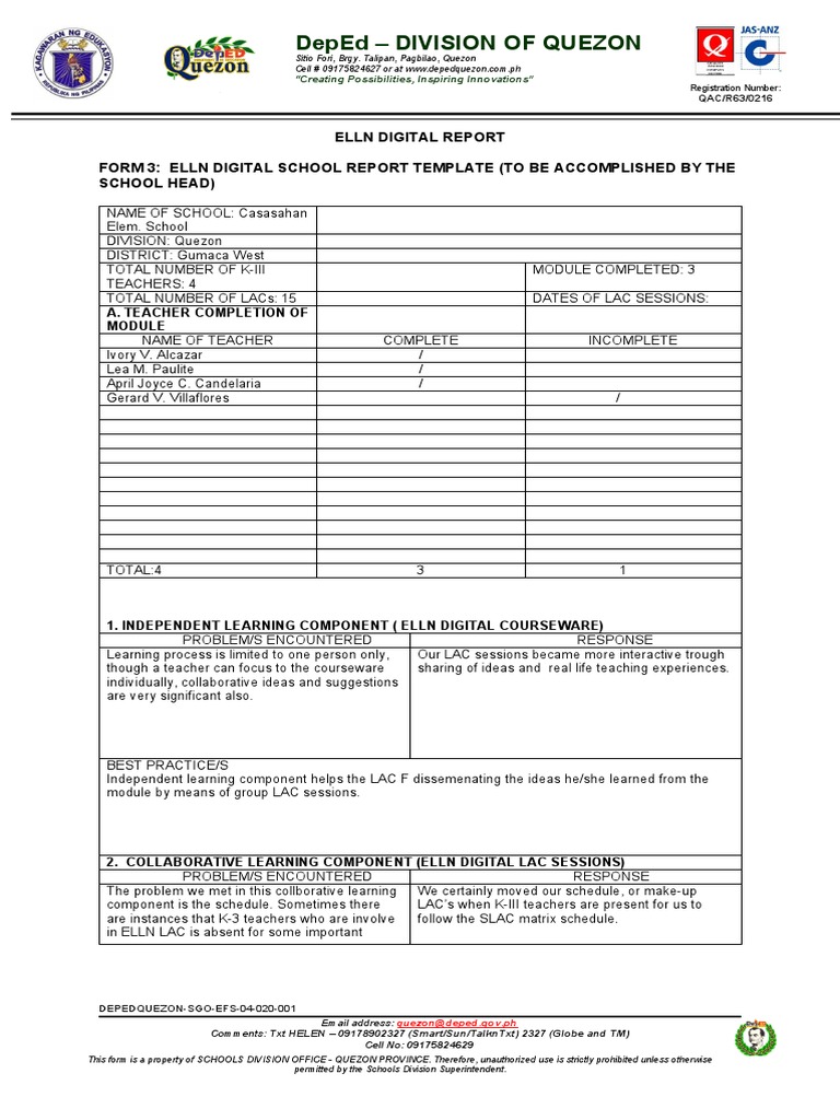 ISO Template | PDF | Classroom | Teachers