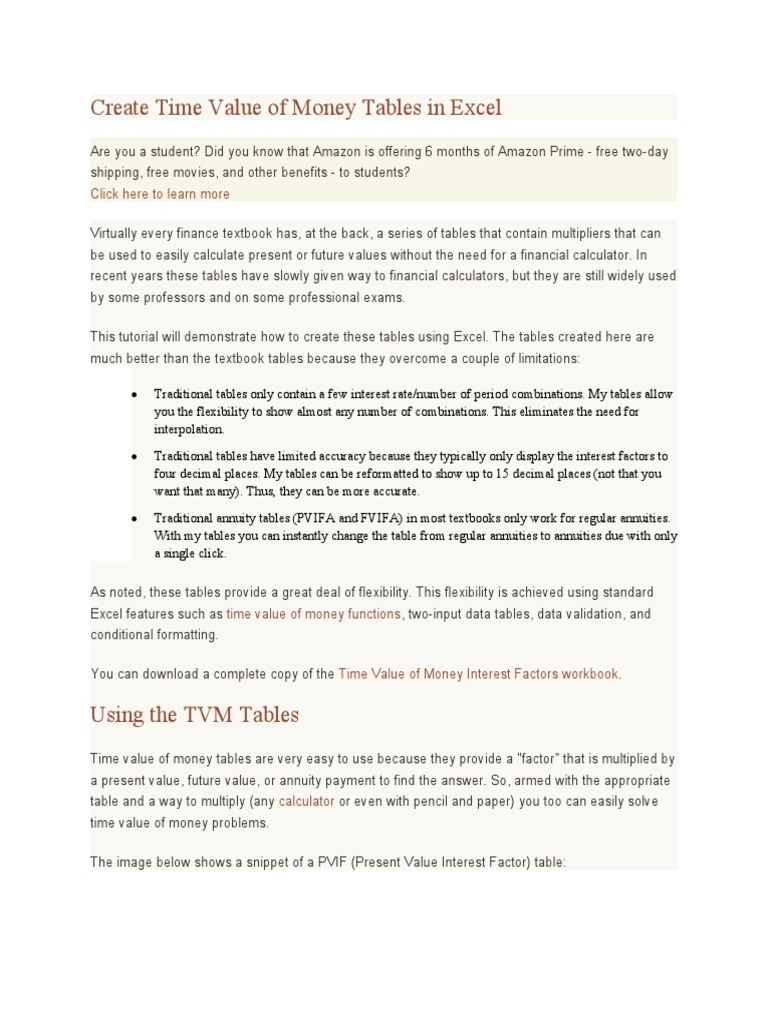 Time Value of Money Tables | Download Free PDF | Time Value Of Money ...