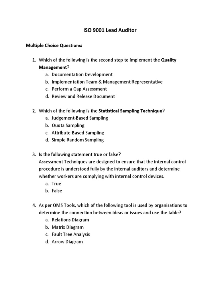 ISO 9001 Lead Auditor (Mock Exam) | PDF | Audit | Business Process