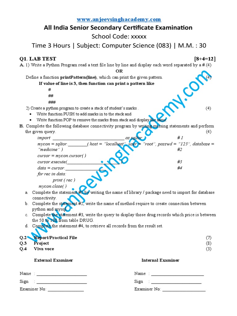 Aissce Computer Science Practicals QP 1 | PDF | Computers | Technology & Engineering