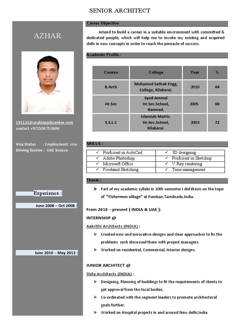Architect CV Format | Download Free PDF | United Arab Emirates | Architect