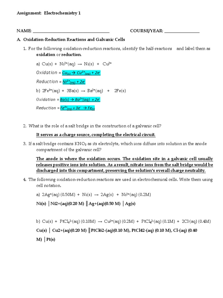 Electrochemistry Assignment Overview | PDF | Redox | Electrochemistry
