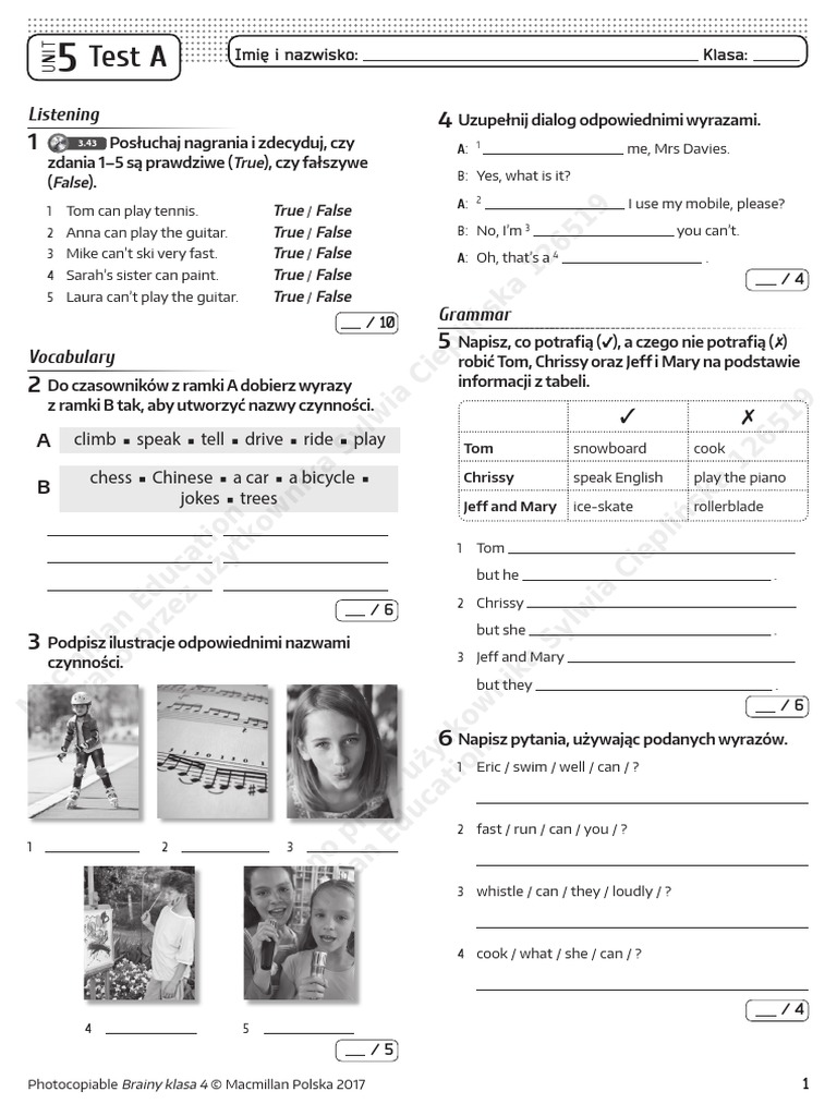 Brainy 4 Unit Test 5 A | PDF