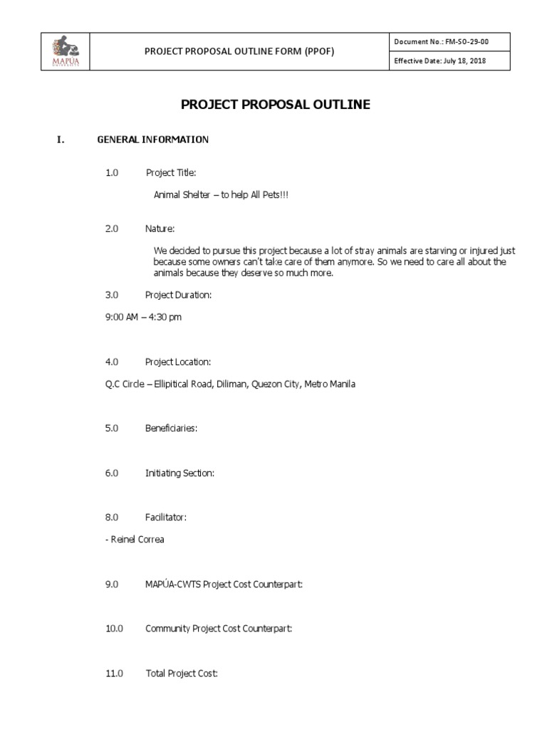 Project Proposal Outline Form | PDF | Animal Rights | Animals And Humans