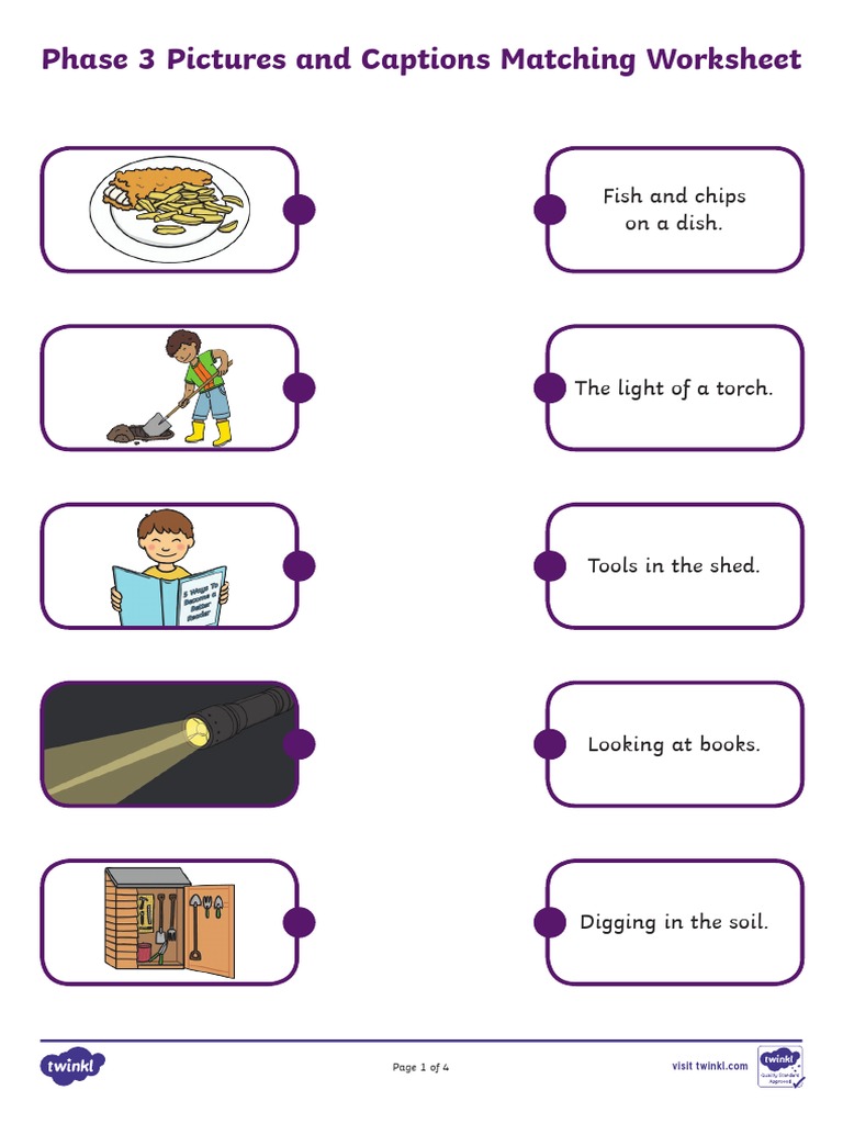 T L 4500b Phase 3 Pictures and Captions Matching Activity Sheets Super Eco Colour - Ver - 1 | PDF