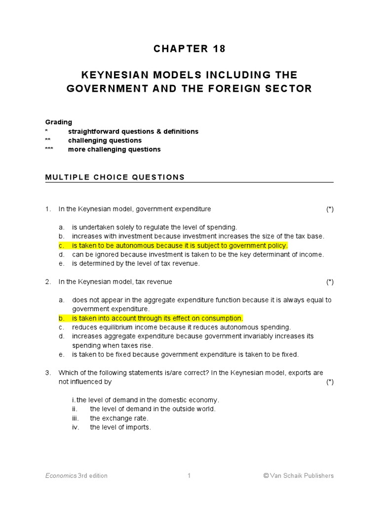 18 - Keynesian Models Including The Government and Foreign Sector MCQs ...