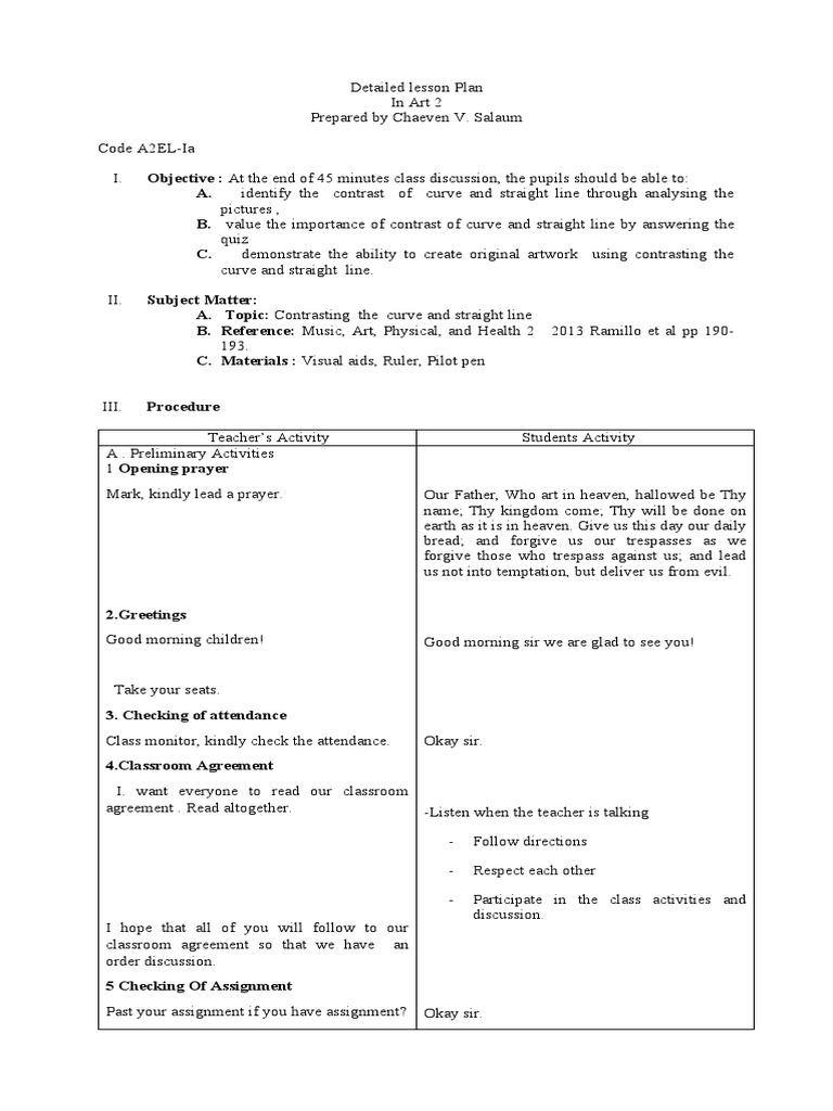 Art Lesson Plan on Contrasting Curved and Straight Lines | PDF | Lesson ...