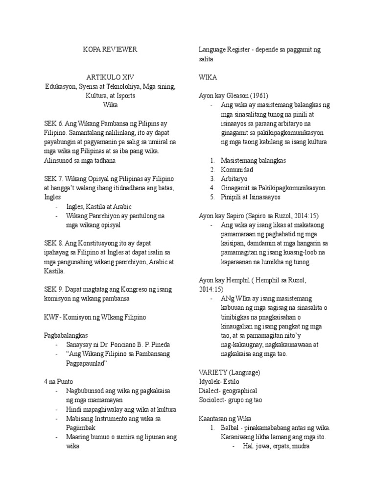 Kopa Reviewer - Notes | PDF