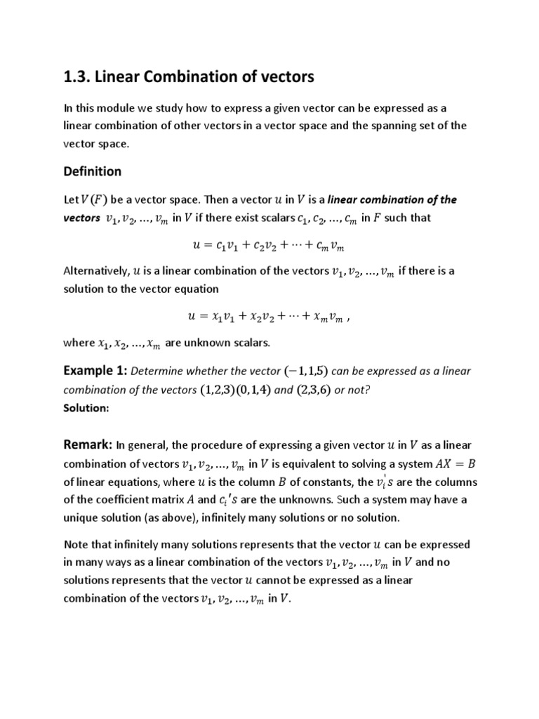 Understanding Linear Combinations of Vectors | PDF | Vector Space ...