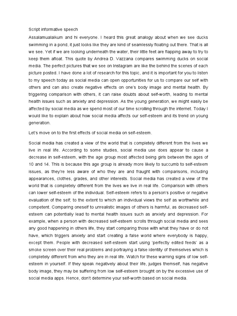 Script Informative Speech | PDF | Self Esteem | Body Image