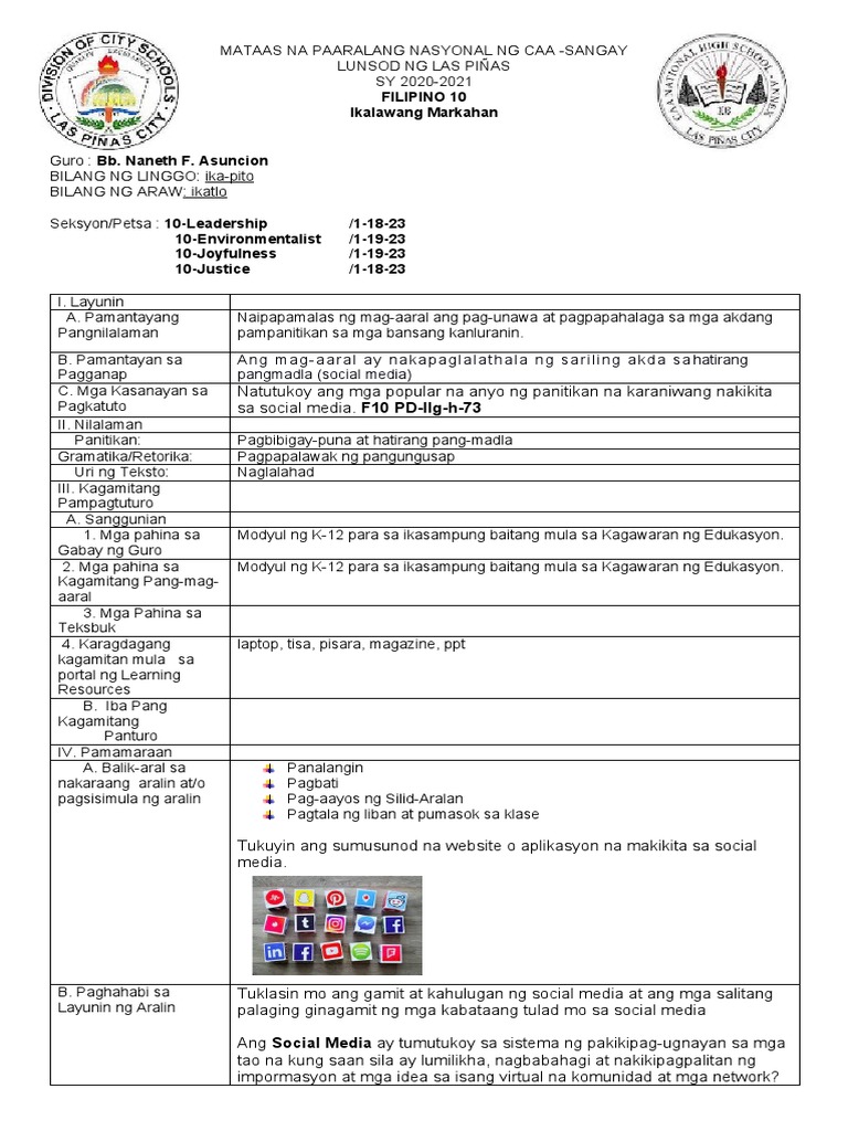 Aniyo NG Panitikan Sa Social Media Banghay Aralin | PDF