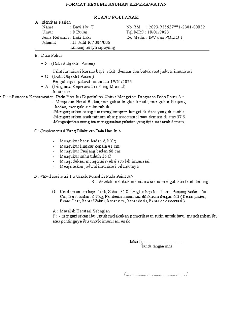 Format Resume Keperawatan Poli Anak | PDF | Pengembangan Diri ...