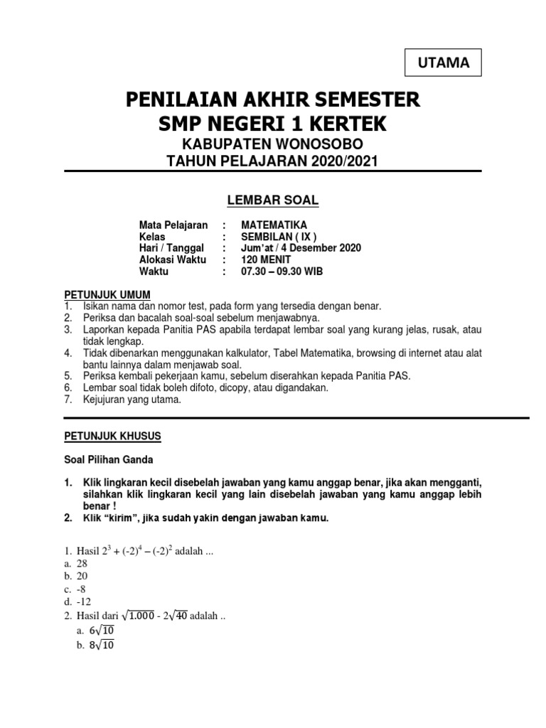Soal Penilaian Akhir Semester Kelas 9 | PDF