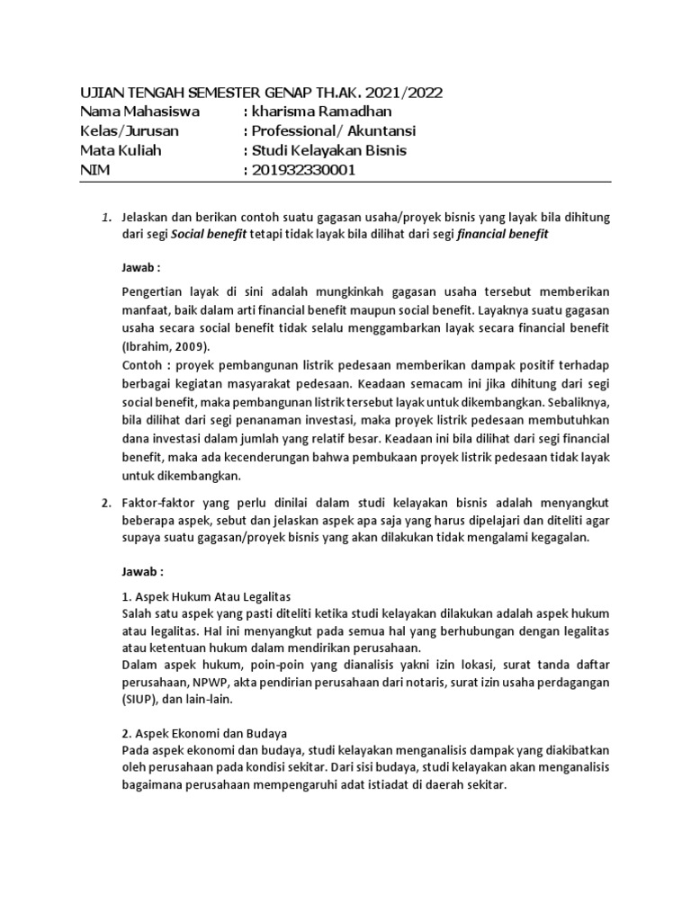 UTS STUDI KELAYAKAN BISNIs | PDF