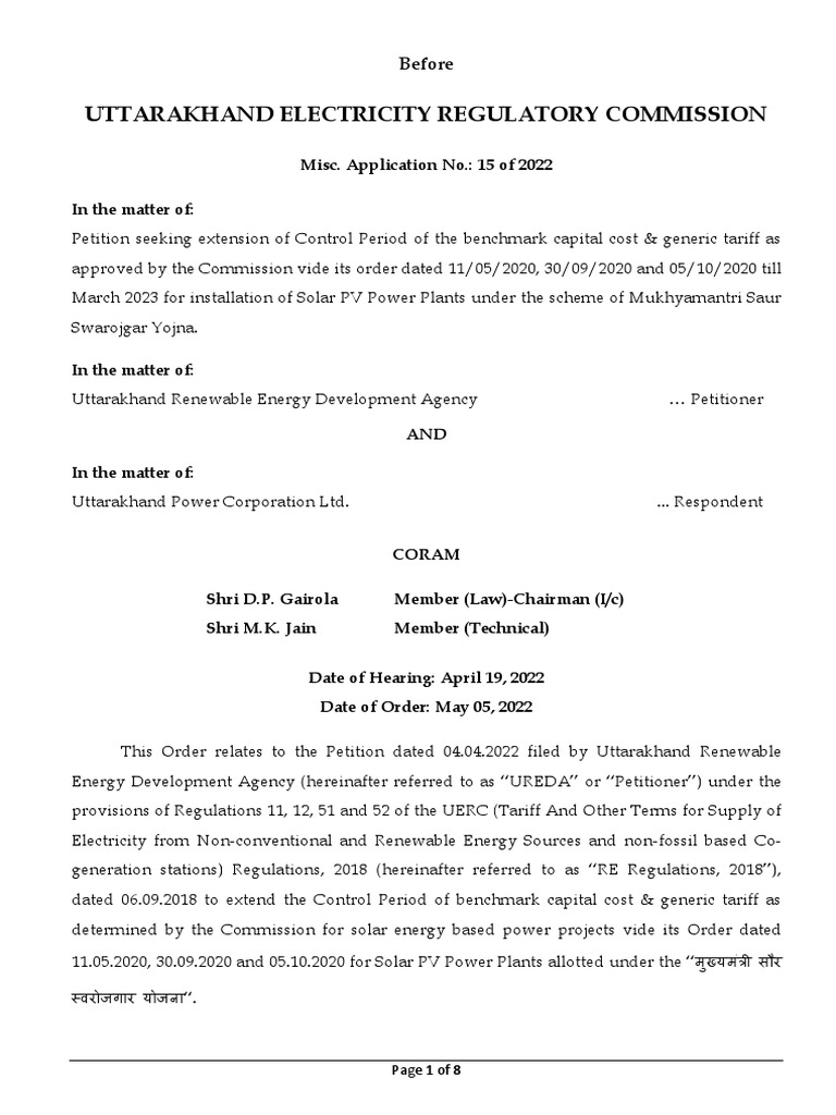 Order Dt. 05.05.22 On UREDA Petition | PDF | Solar Power | Photovoltaics