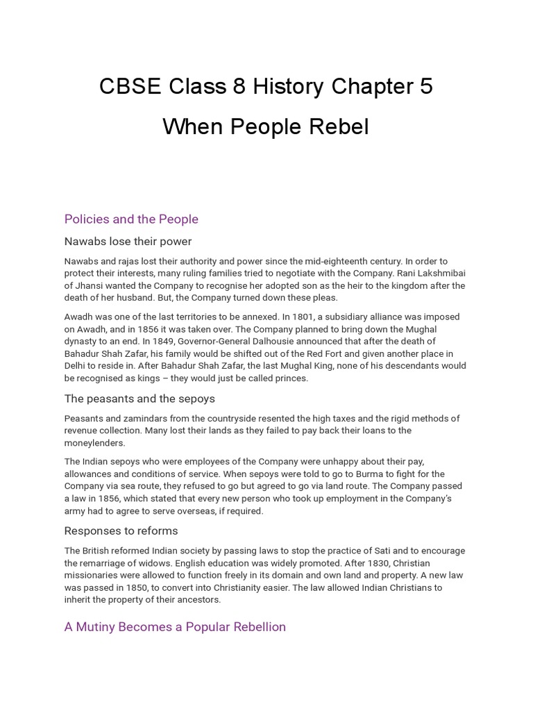 CBSE Class 8 History Chapter 5 When People Rebel | PDF | Indian ...