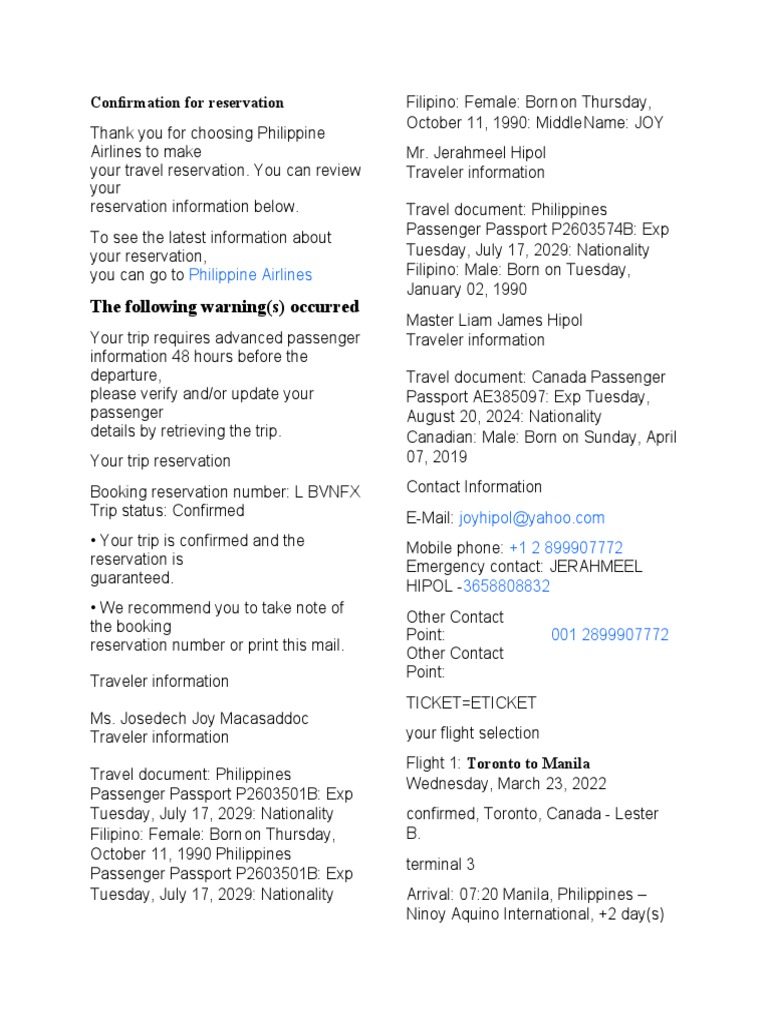 Con Rmation For Reservation | PDF | Backpack | Baggage