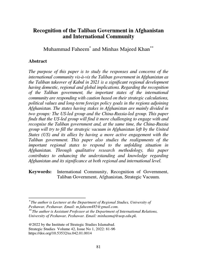 Taliban Government Recognition Analysis | PDF | Taliban | Afghanistan